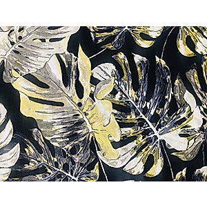 Black & Green Palm Banana Leaf Print Fabric Tropical Leaves Cotton Curtain Material Upholstery - 55 inches Wide (Sold by The Yard)