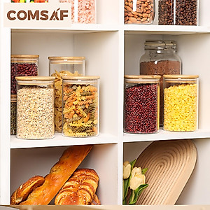 ComSaf 32oz Glass Storage Containers with Lids, Glass Jars with Lids, Clear Food Storage Jar, Round Canister Set of 6, Pantry Organizers for Cookie Pasta Flour Rice Tea Coffee Bean