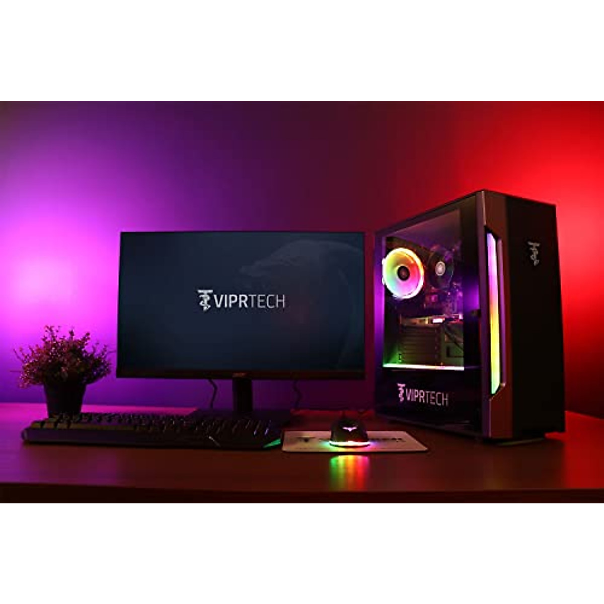 ViprTech Snowstorm Gaming PC Desktop Computer - AMD Ryzen 3 2200G, AMD Radeon Vega 8 Graphics, 8GB DDR4 RAM, 128GB M.2 SSD, 500GB HDD, WiFi, RGB, Windows 10 Pro, 1 Year Warranty, USA Built