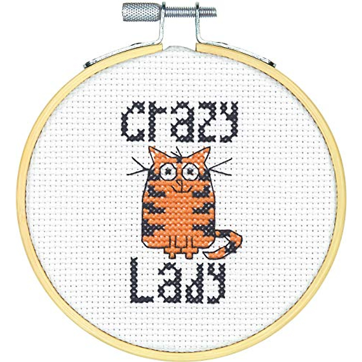 Dimensions Mini Counted Cross Stitch Kit for Beginners, 'Crazy Cat Lady', 14 Count White Aida Cloth, 4''