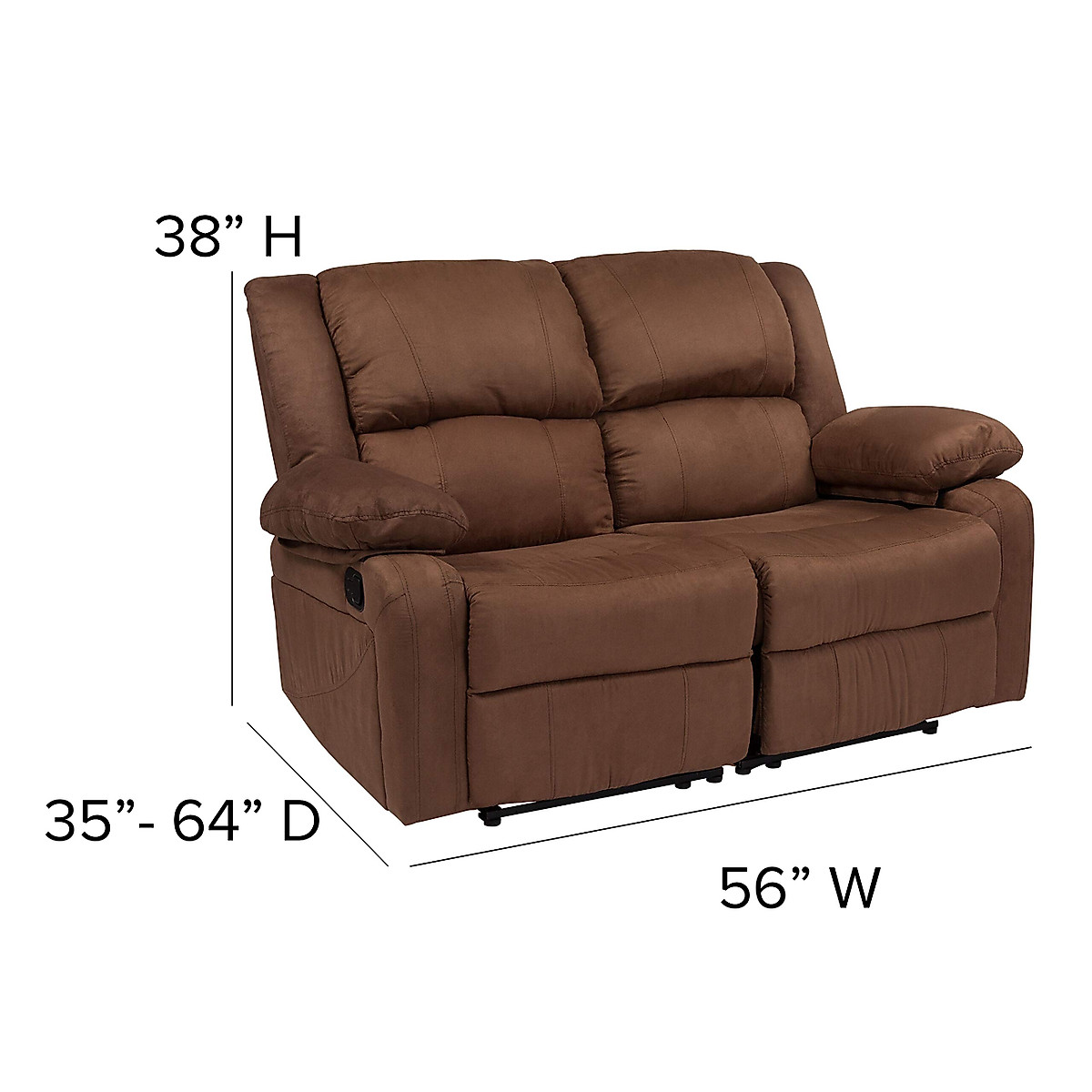 EMMA + OLIVER Brown LeatherSoft Loveseat with Two Built-in Recliners