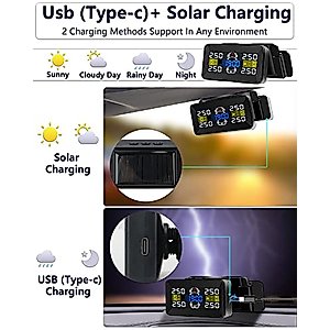 2023 Upgrade Tire Pressure Monitoring System 【Detached Bracket】 Wireless Solar TPMS Monitor System Accuracy 0.01Bar Installed on Windowshield Real-Time Display 22-87 PSI for Car RV SUV