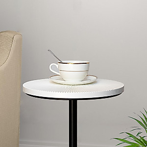 COVLON Drink Table, Carved Table Top Martini Table, Small Side Table, Weighted Base Pedestal Table for Living Room, Bedroom, Modern, White and Black