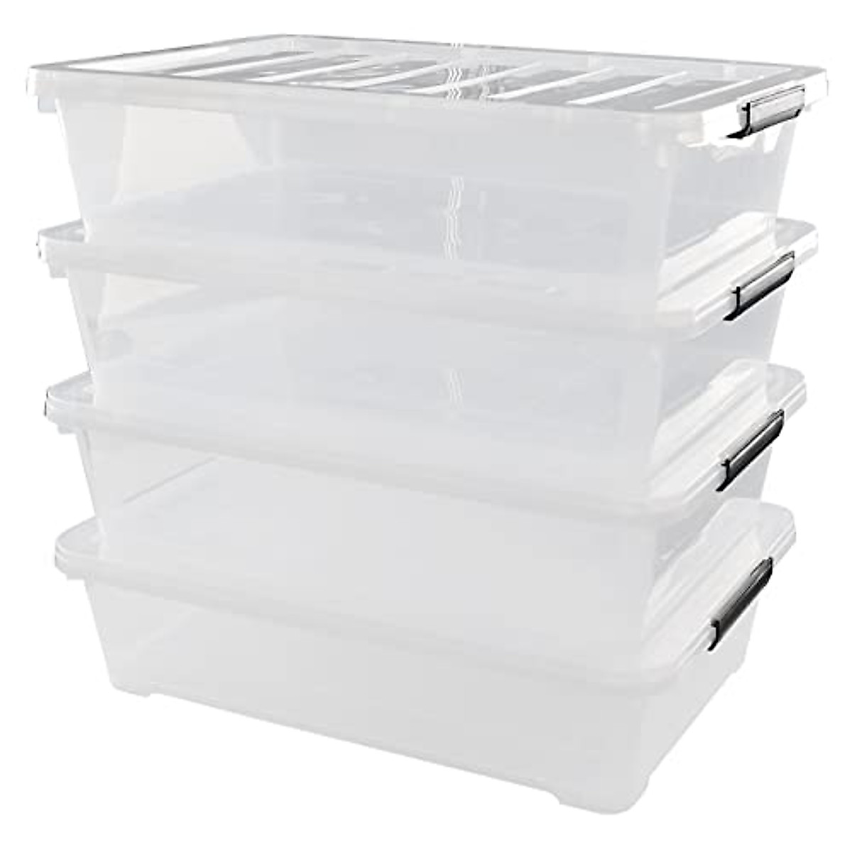 AnnkkyUS 40 Quarts Plastic Under Bed Storage Boxes with Wheels, Large Shallow Container Bins Set of 4