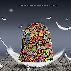 Beabes Peace Drawstring Bags Backpack Bag Sign Symbol Love Hippie Colorful Floral Butterfly Paisley Heart Leaf Sport Gym Sack Drawstring Bag String Bag Yoga Bag for Men Women