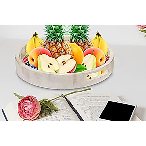 Winlay Decorative Coffee Table Tray, Set of 2 White, Wooden Round Serving Tray for Living Room, Wood Ottoman or Side Table, Charcuterie Board Cheese Platter, Fruit Baskets, White Distress, 12x12x1.5