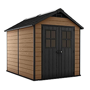 Keter Newton 7.5x9 Large Resin Outdoor Storage Shed Kit – Perfect to Store Patio Furniture, Garden Tools, Bike Accessories, and Lawn Mower, Mahogany Brown