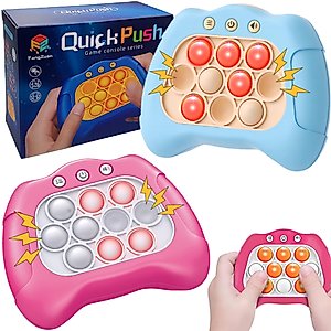 2 Pc New Speed Push Handheld Game Machine-Fidget Console,Quick Push Light Up Pop Game for Adults and Kids,Music Whack A Mole Stress Relief Fidget Toys,Squeeze Poppet Sensory Push Pop Bubble Toy (PB)