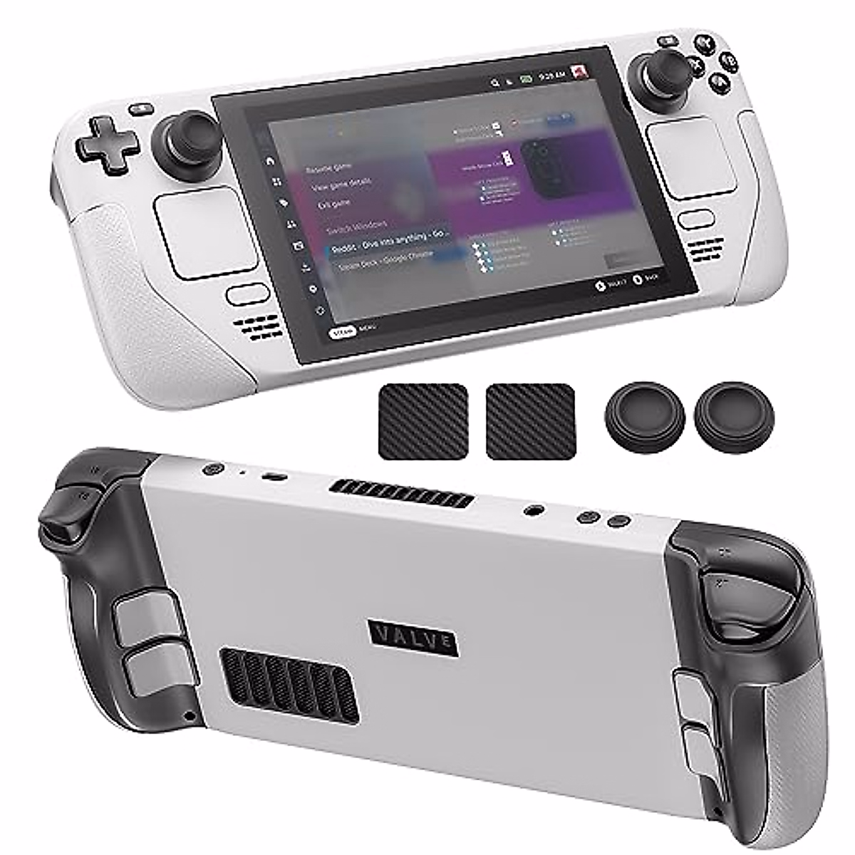 JSAUX Skin Stickers Set for Steam Deck/Steam Deck OLED, Vinyl Skin Decal Sticker, Anti-Slip Grip Sticker, Touchpad Stickers, Thumb Grip Caps, Protective Full Wrap Sticker for Steam Deck-White