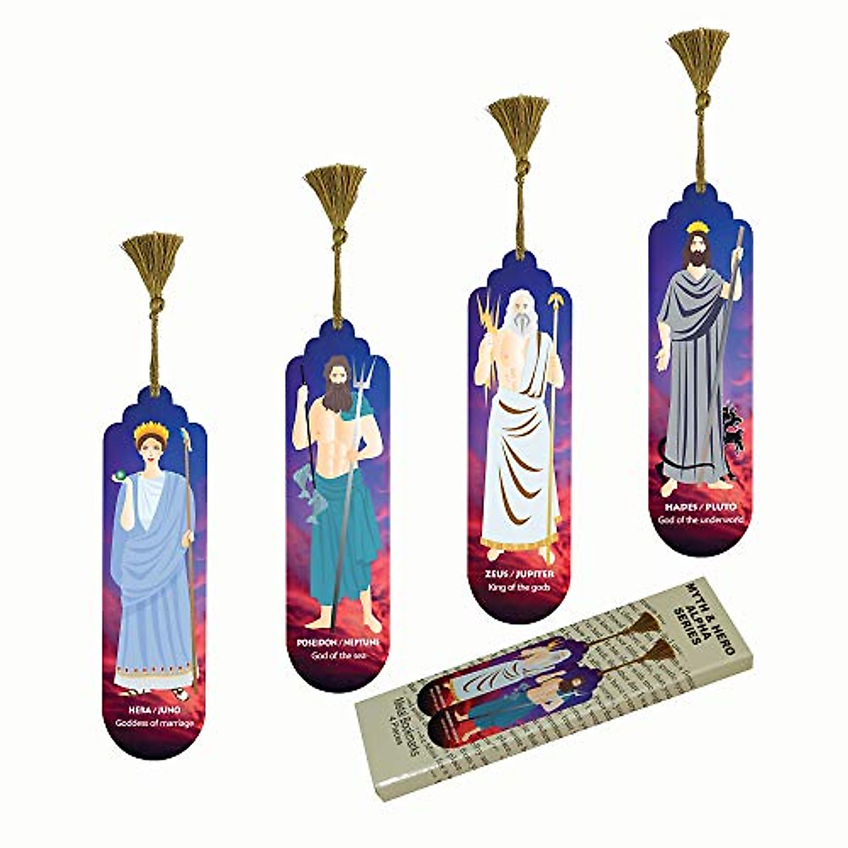 Pictor Gift Myth and Hero Decorative 4 Piece Bookmark Set, Artwork Metal Pressed with Suede Back (Myth and Hero Alpha Series)