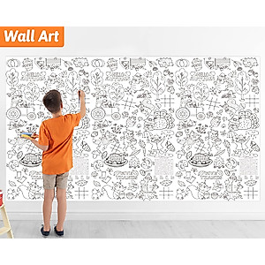 Wiooffen 2pcs Giant Thanksgiving Coloring Tablecloth Posters Activity 82”x 47” for Kids, Autumn Big Fall Paper Color-in Poster Table Cover Arts and Crafts for Kids Preschool Kindergarten Classroom