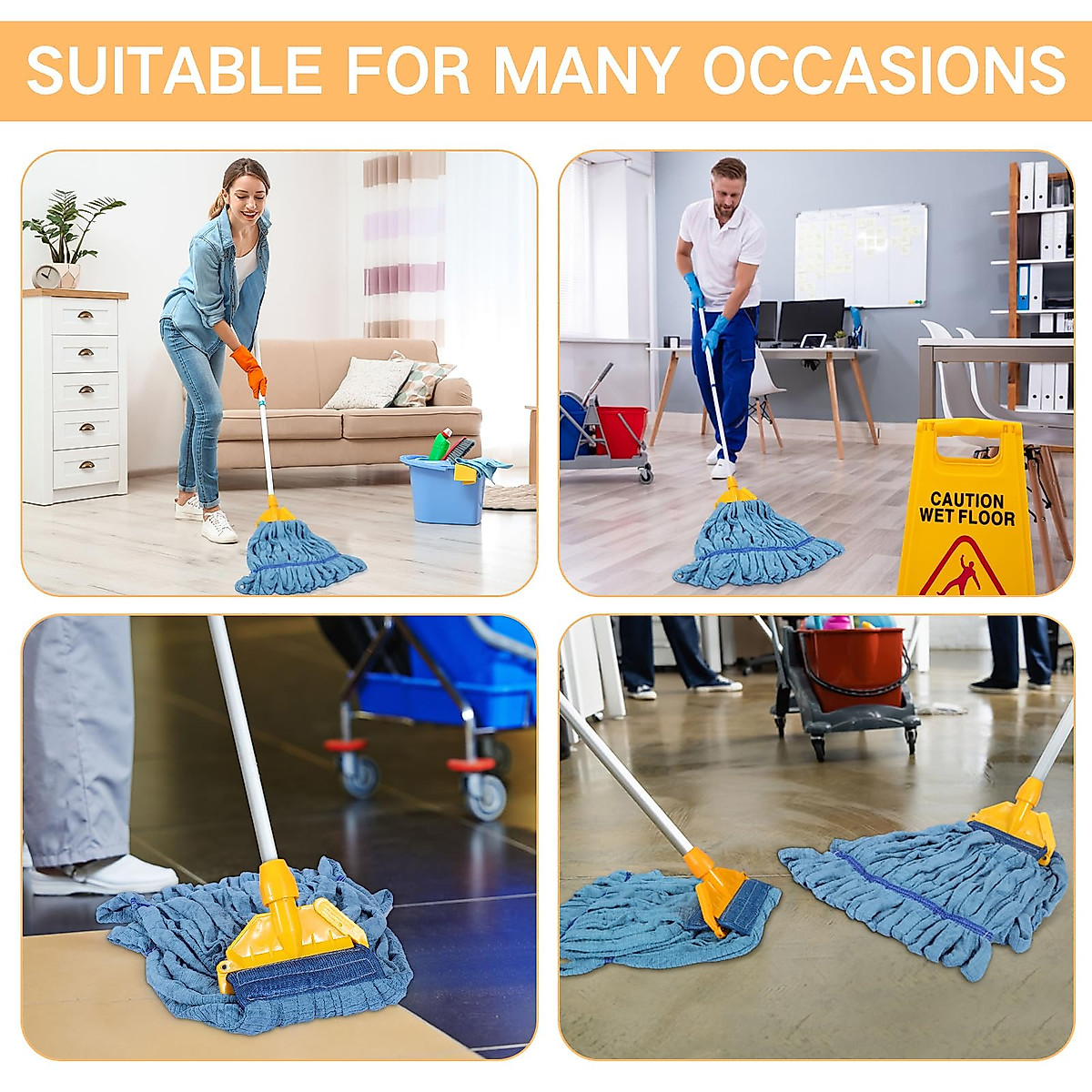 Lallisa 16 Pcs Bulk Commercial Mop Head Replacement 18 oz Tube Microfiber Mop Heads for Floor Cleaning Industrial Mop Heads Blue Looped End Wet Mop Head Refill for Home Commercial Industrial Use