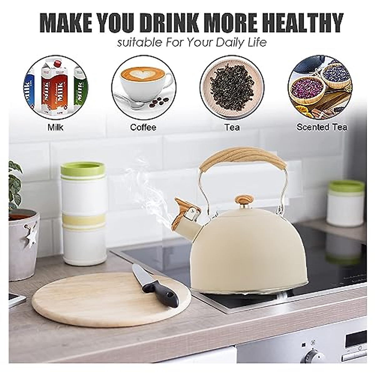 2.5L Whistle Gas Stove Top Kettles, Stainless Steel Whistling Kettle,with Anti-Scald Handle, Suitable for All Heat Source▂19 * 21CM/7.5"*8.3"