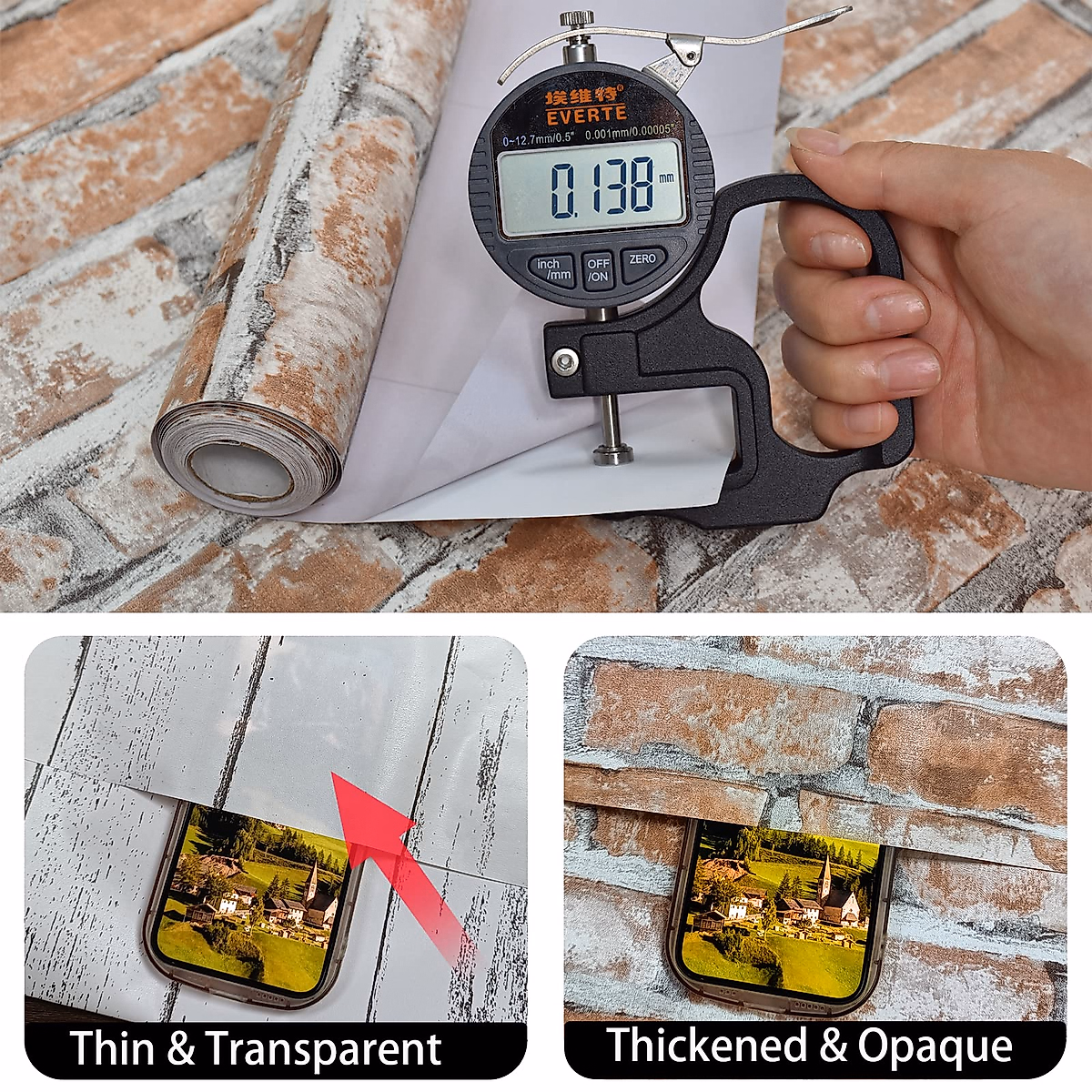 Brick Wallpaper Peel and Stick Wallpaper Brick Contact Paper for Walls Red 3D Brick Wallpaper Kitchen Wallpaper Faux Brick Self-Adhesive Removable Wallpaper for Bedroom Accent Wall Décor 17.3“×78.7”