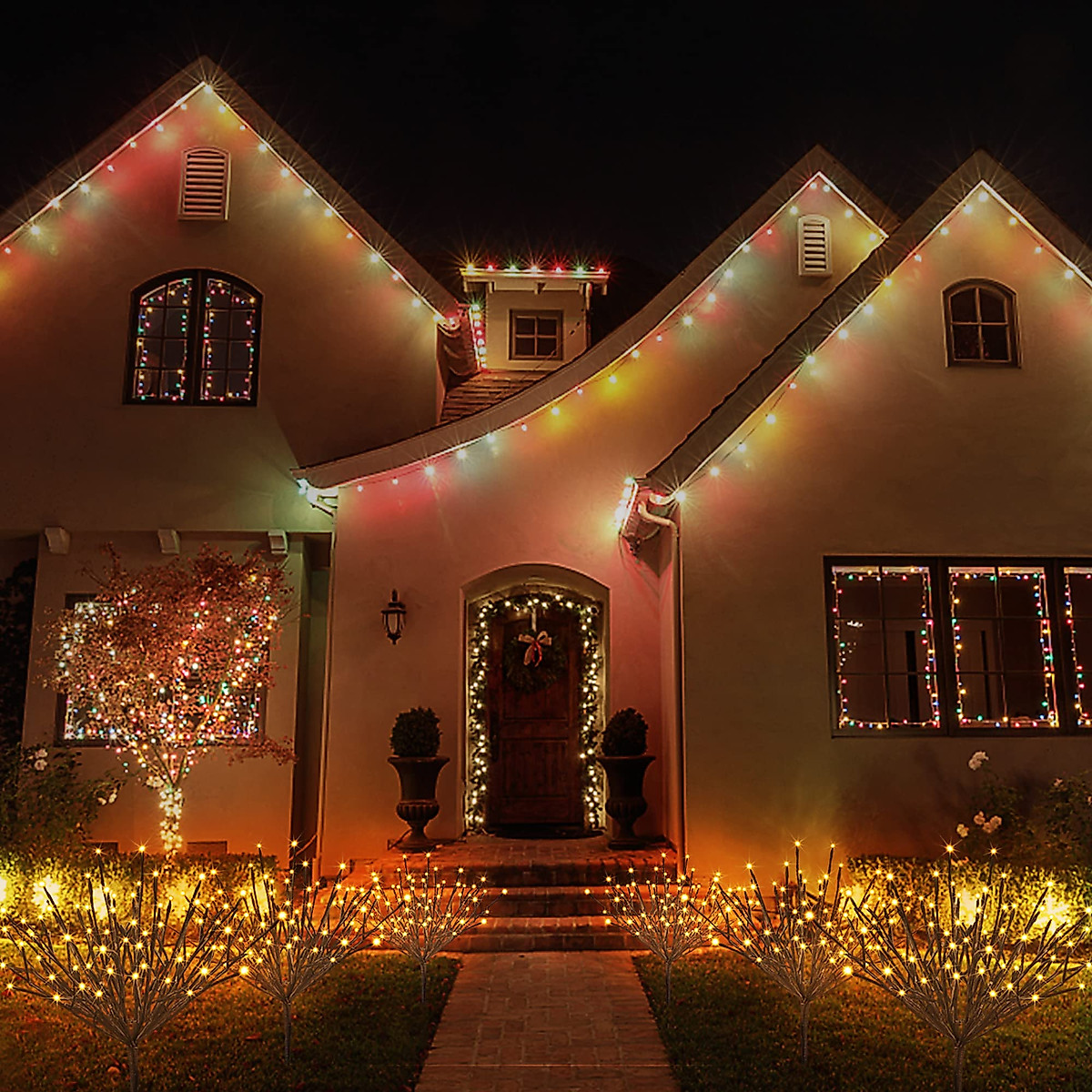 Solar Led Lighted Branches Pathway Lights 3 Pack 180 Led Brown Twig Lights with Blinking Mode for Yard Garden Home Christmas Decoration (Warm White)