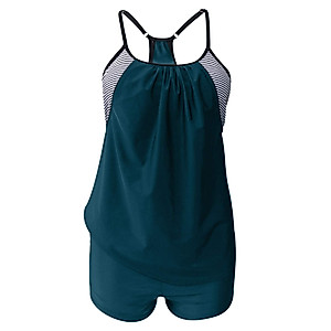 Padaleks Women’s Tummy Control Tankini Swimsuit Two Piece Swimwear Printed Patchwork Bathing Suit with Boyshorts