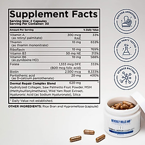 Beverly Hills MD Dermal Repair Anti-Aging Supplement - Hyaluronic Acid, Collagen, Vitamins for Smooth, Plump Skin
