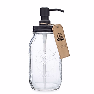 Quart Size Mason Jar Soap and Lotion Dispenser - Black - by Jarmazing Products - Made from Rust-Proof Stainless Steel
