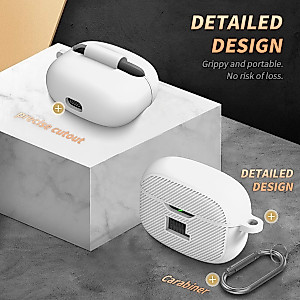 KGDHjuei for JBL Vibe 200TWS/JBL Vibe Beam Case Cover, Silicone Protective Shock Cover Compatible with JBL Vibe 200TWS & JBL Vibe Beam True Wireless Headphones Charging Case with Carabiner (White)