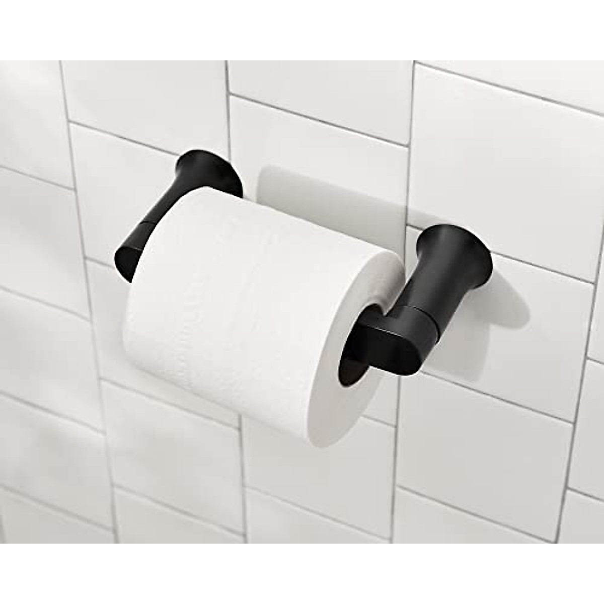 Moen Genta Matte Black Modern Double Post Wall Mount Pivoting Toilet Paper Holder, BH3808BL
