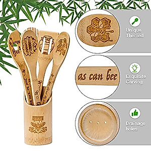 Wooden Spoons for Cooking, Funny Inspired Quotes Laser Engraved Cooking Utensils Set,Kitchen Cooking Supplies, Bamboo Spoon Slotted Kitchen Utensil Fun Gift Idea Housewarming Gift (Bees)
