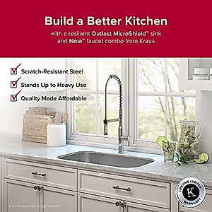 Kraus KBU14E Outlast MicroShield Scratch-Resist Stainless Steel Undermount Single Bowl Sink, 31.5" 16 Gauge, Premier Series