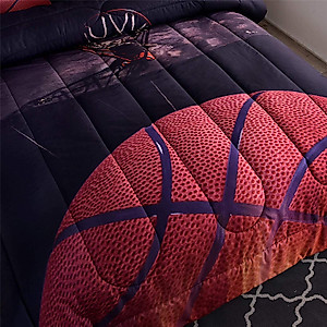 Btargot Basketball Comforter Sets Twin for Boys Teens,3D Sports Basketball Bedding,Soft Microfiber Reversible Quilt with 3 Matching Pillow Shams