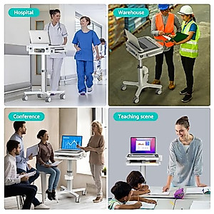 BEWISER Medical Cart Mobile Trolley Cart Height Adjustable Easy Installation Pallet Cart with Oral Scanner Holder Laptop Workstation（MTO-3）