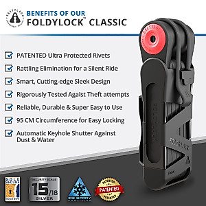 FoldyLock Classic Folding Bike Lock - Patented Sleek High Security Bicycle Lock - Heavy Duty Anti Theft Smart Secure Guard with Keys and Frame Mount for Electric e-Bikes and City Bikes - 95cm