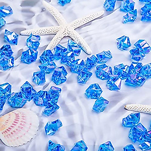 DomeStar 180PCS Iridescent Blue Fake Ice, Dazzling Blue Fake Diamonds Acrylic Ice Rocks Sparkling Plastic Gems for Christmas Vases Fillers Winter Table Scatters Home Decor