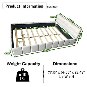 DNYN Full Size Upholstered Platform Bed with Thick Fabric for Kids/Adults,Solid Wood Bedframe w/Wood Slat Support for Small Space,Bedroom,Apartment,Easy Assembly & No Box Spring Needed, Beige