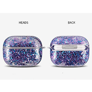 Purple Glitter Case For AirPods Pro Custom Name Keychain Protective Liquid Quicksand Personalized Pods 3 Cover Gift For Men Women MN2