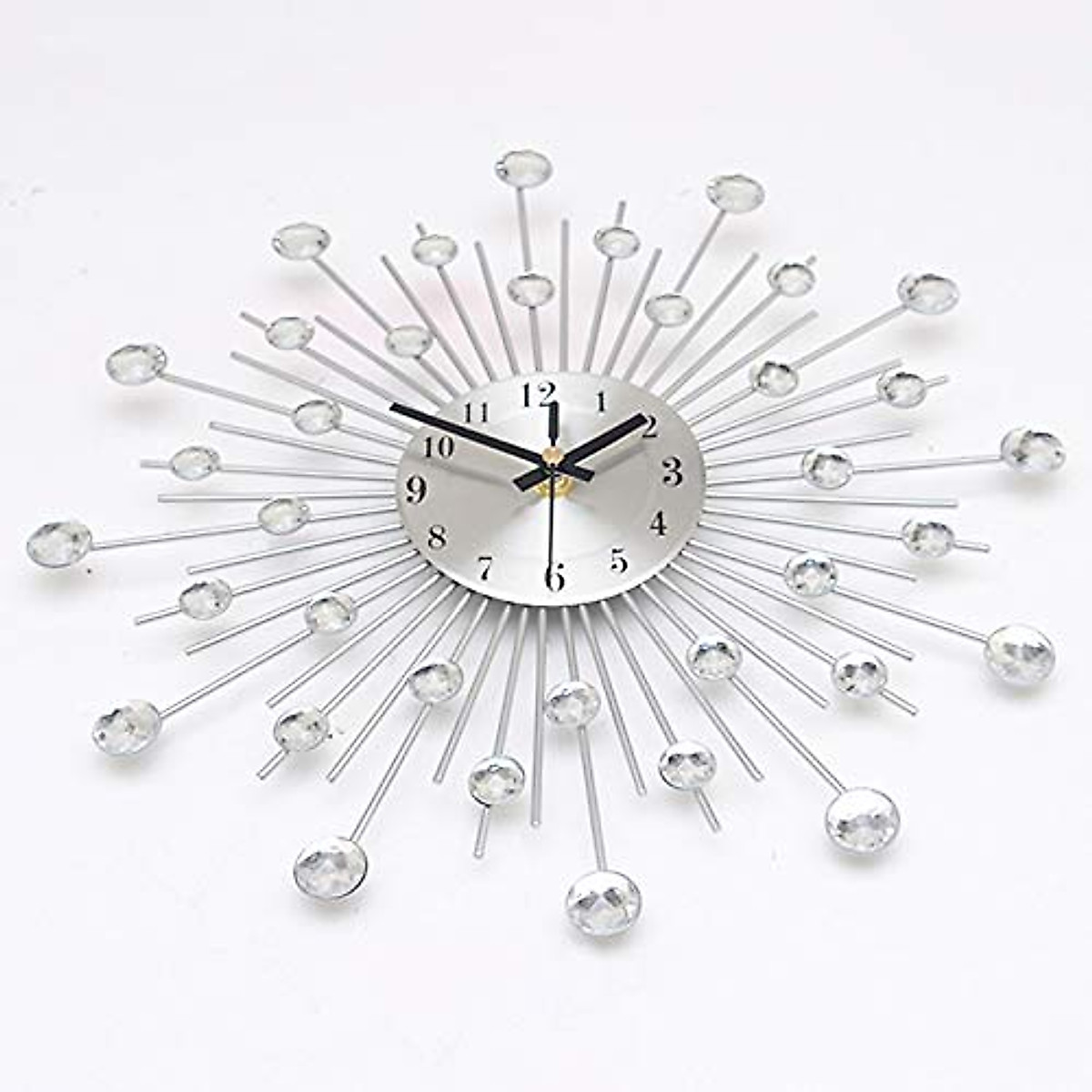 SOOTOP Crystal Wall Clock, Silver Mirror Diamond-Studded Metal Clock Decorative Wall Decor Clock Housewarming Gift for Decoration Bedroom Living Room