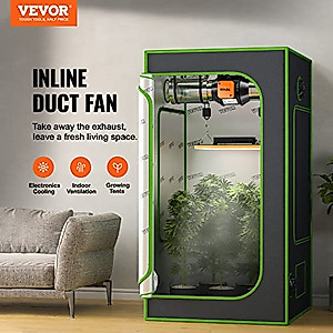 VEVOR Inline Duct Fan, 4-Inch 205 CFM with Temperature Humidity Controller, Quiet EC-motor Ventilation Exhaust Fan for Cooling Booster, Grow Tents, Hydroponics