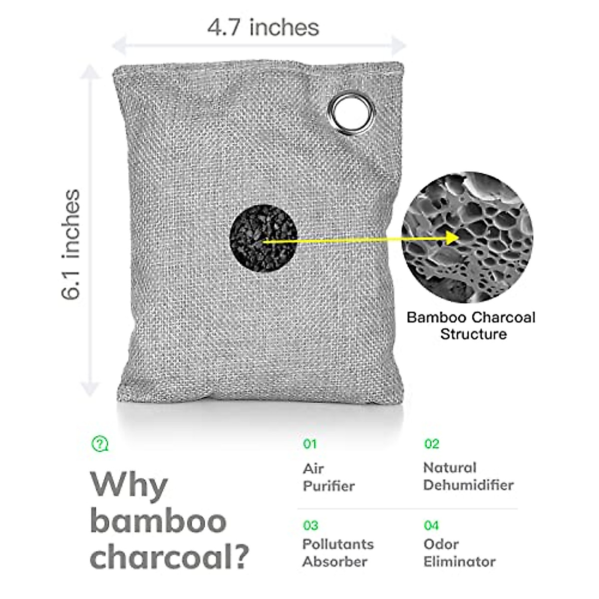 10 Pack Bamboo Charcoal Nature Fresh Air Purifying Bags Activated Charcoal Bags Odor Absorber, Moisture Eliminator,Deodorizer,Air Fresheners For Car Smell,Closet,Shoe,large Room,Pet Room(10x100g))