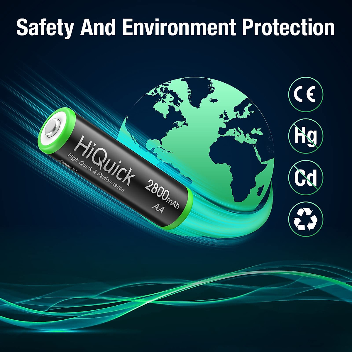 HiQuick 2800mAh AA Rechargeable Batteries High Capacity Performance, Per-charged 1.2V AA Batteries Pack of 8