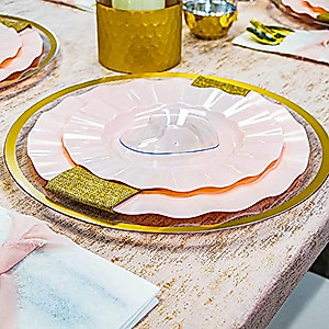 SILVER SPOONS Elegant Plastic Plates for Party with Scalloped Rim (10 PC), Disposable Heavy-Duty Dinner Plates for Wedding Reception - 11.25”, Fancy Plastic Dinnerware Sets - Pink