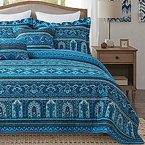 TWINRUN Boho 2 Quilt Sets King Size,Microfiber King Reversible Coverlets+Cotton Lightweight Quilted Bedspread Set
