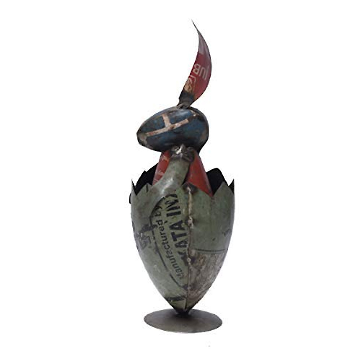 De Kulture Handcrafted Recycled Iron Egg with Rabbit Decorative Collectible Figurine Showpiece Beautify Home Office Easter Décor| Ideal for Garden Balcony Terrace Decoration, 4X4.5X11 LWH Inches