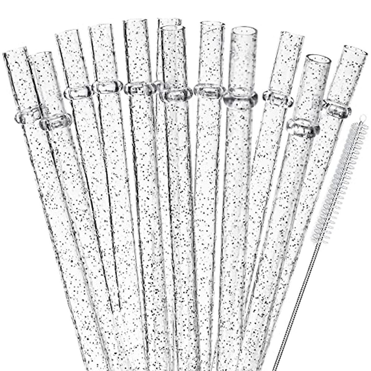 ALINK 12 Reusable Black Straws + 12 Clear Glitter Straws
