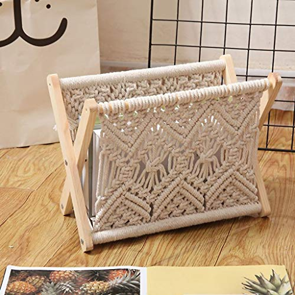 UXZDX Nordic Cotton Woven Storage Basket Magazine Rack Desktop Book Shelf Photo Props