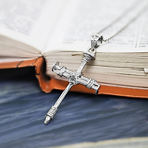 Honolulu Jewelry Company Sterling Silver Rope & Nail Cross Necklace Pendant with 18" Box Chain