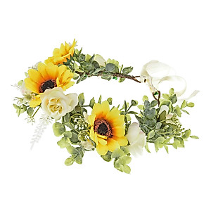 DreamLily Daisy Crown Maternity Sunflower Wreath Birthday Photo Pops Wedding Festival Floral Headpiece NC33 (Rose Ivory)