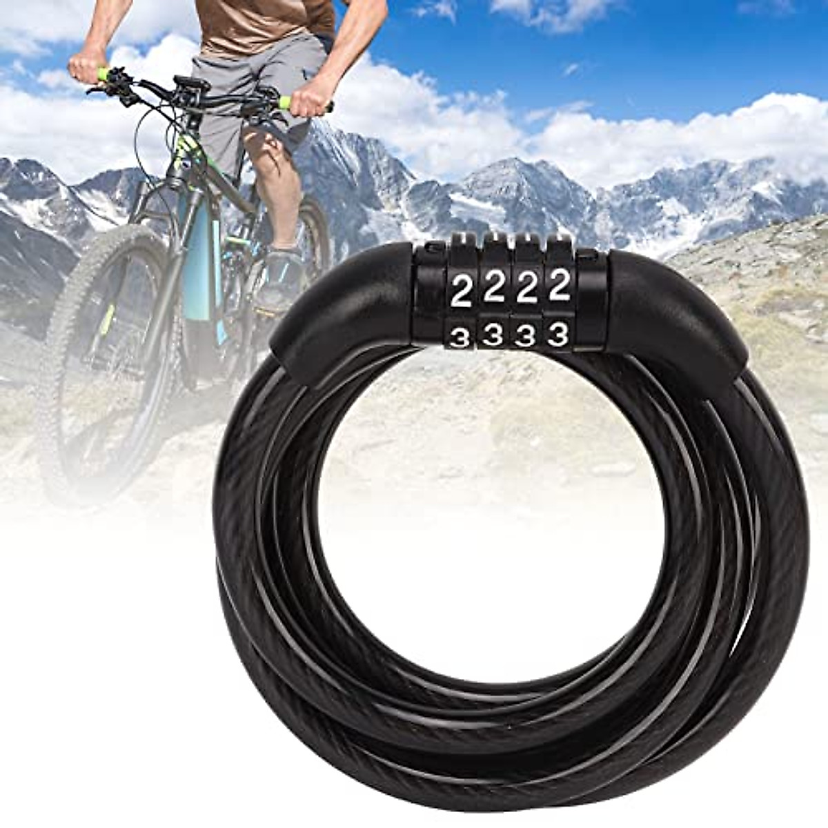 Bike Cable Lock, Manganese Steel Scratch Proof Drill Resistant Anti Theft Chain Lock Combination Not Changeable Password for Scooters