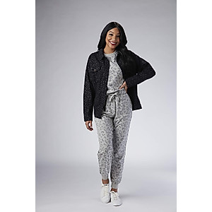 Mud Pie Women's Miles Sweatshirt, Gray Leopard, Small