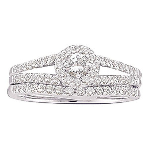 Sonia Jewels Size 5.5-14k White Gold Round Diamond Split-Shank Halo Bridal Wedding Engagement Ring Band Set 5/8 Cttw