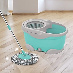Spotzero Mop and Bucket with Wringer Set for Floor Cleaning with Wheels, 2 Microfiber Refills included, Extendable Handle, 360 Spinning System, (trapeadores con cubeta giratoria 360) Maxx Spin Mop