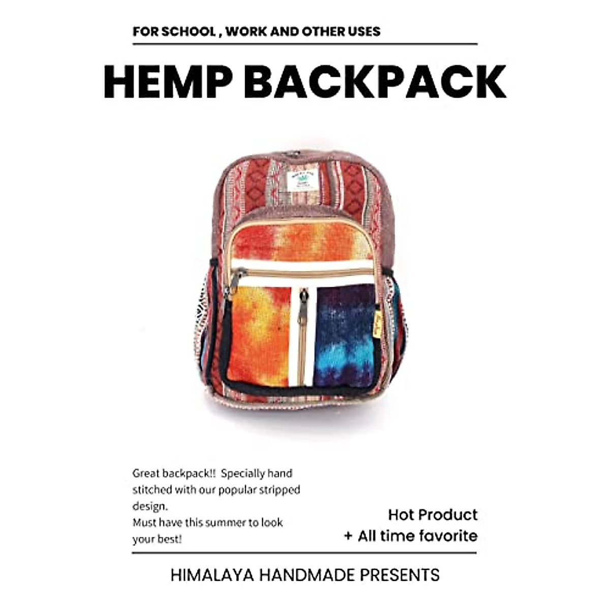 Unique Tie-dye Mini Hemp Backpack Small Back Pack Boho Backpack 100% Himalaya Hemp| 100% VEGAN | Handmade with Love. (Brown)