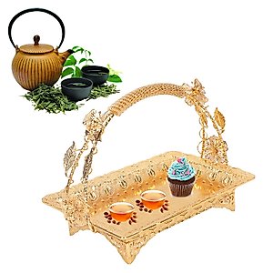 Food Serving Trays, Vintage Sturdy Zinc Alloy Elegant Tray with Handles for Home Bar Cafe