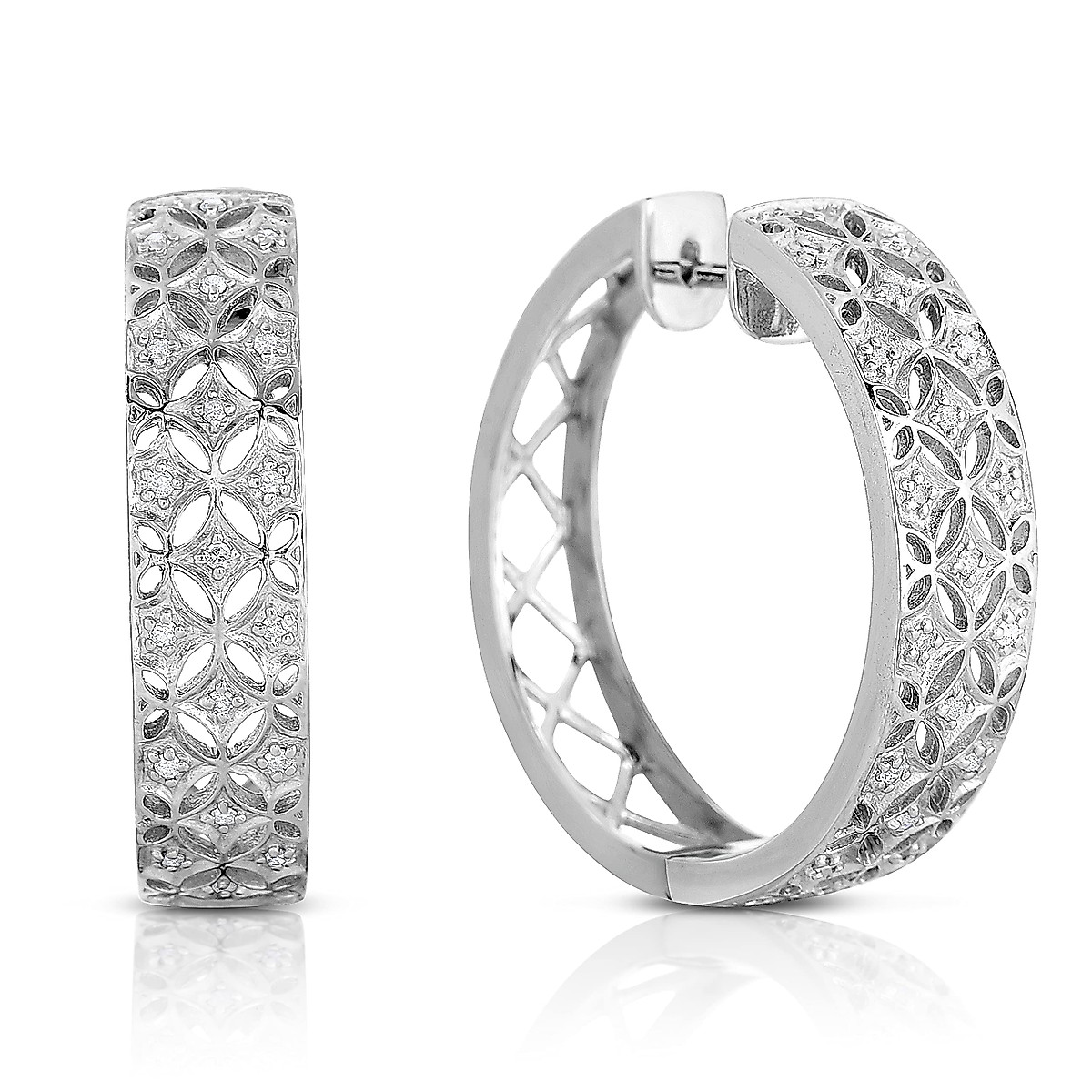 Natalia Drake Antique Style 1/5 Cttw Diamond Hoop Earrings for Women in Rhodium Plated 925 Sterling Silver